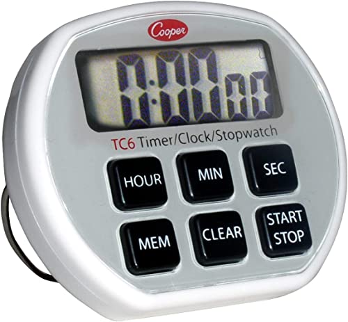 Cooper-Atkins Digital Timer / Clock / Stopwatch with Splashproof Case, 24 Hours Unit Range, Silver, 2.75" x 2.375" x .75"