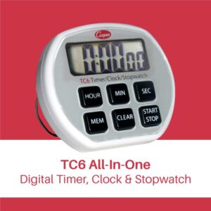 Cooper-Atkins Digital Timer / Clock / Stopwatch with Splashproof Case, 24 Hours Unit Range, Silver, 2.75" x 2.375" x .75"