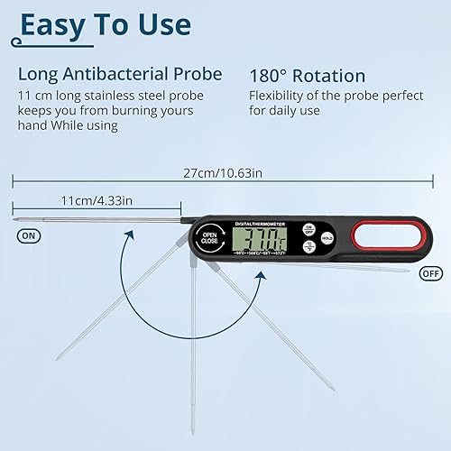 ALLmeter Instant Read Meat Thermometer Digital Food Meat Thermometer Foldable Probe for Cooking Temperature Steak Thermometers for Outdoor BBQ Grill Kitchen Oven Barbecue