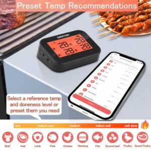 Digital Bluetooth BBQ Grill Meat Thermometer with 4 Probes, Instant-Read Meat Thermometer for Grilling, Temp Alarm Function, Food Thermometer for Kitchen, Beef, Candy, Cheese Making, Turkey, Oven