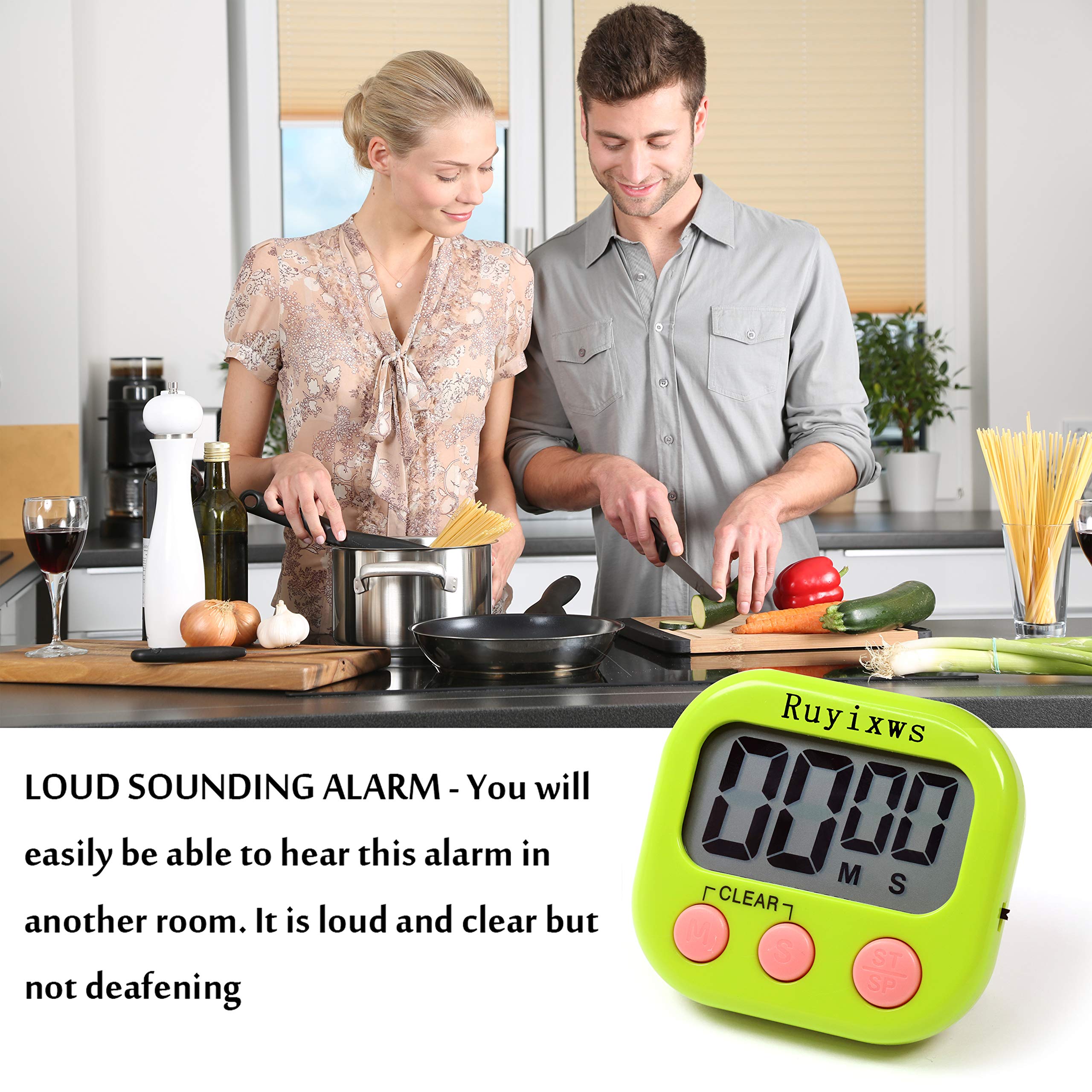 Ruyixws 6 Pack Digital Timer with Large LCD Display, Loud Alarm, Magnetic Back , Timer for Teachers Students Kids Cooking , On/Off Switch, Battery Included (6 Colors)