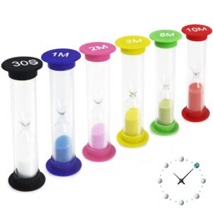 lzymsz 6 pack sand timer colorful hourglass sandglass timer 30 sec/ 1 min//2 mins/ 3 mins/5 mins/10 mins/sand clock timer for kids games classroom home office