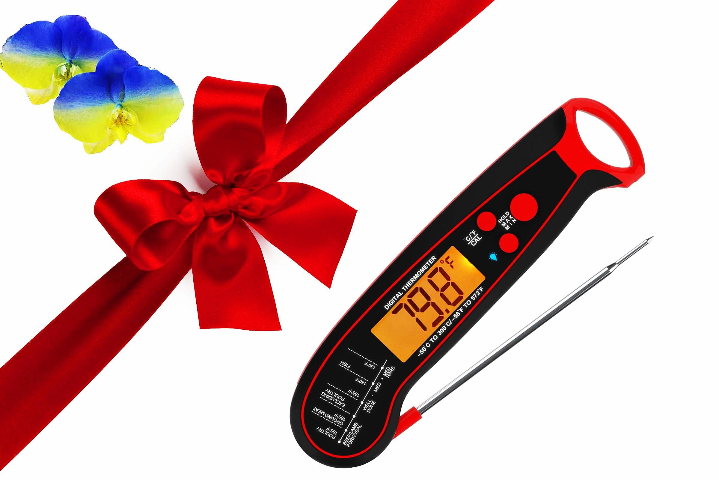 KUKVINA Instant Read Meat Thermometer for Cooking,Upgraded Waterproof Fast & Precise Digital Food Thermometer with Backlight, Magnet, Calibration, and Foldable Probe for Grill, BBQ,Roast Turkey