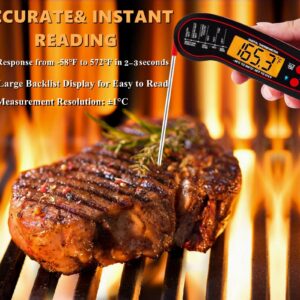 KUKVINA Instant Read Meat Thermometer for Cooking,Upgraded Waterproof Fast & Precise Digital Food Thermometer with Backlight, Magnet, Calibration, and Foldable Probe for Grill, BBQ,Roast Turkey