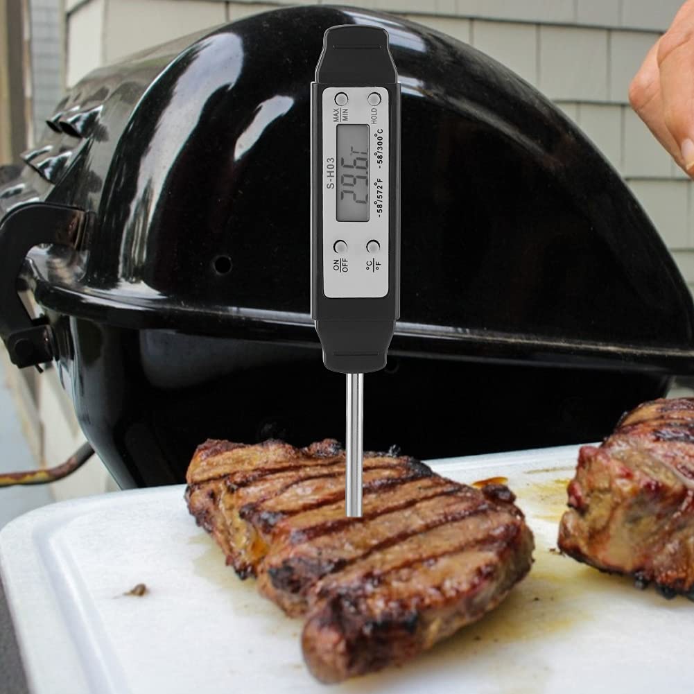 Horticulture BBQ Supplies, Digital Food Thermometer Kitchen Cooking BBQ Meat Probe 1Pc Instant Reading (Black)