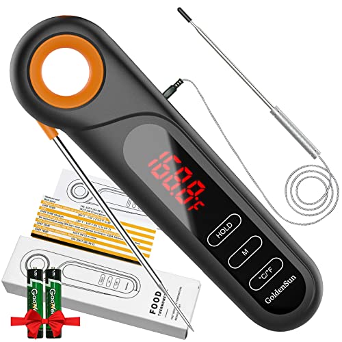 GoldenSun Digital Meat Thermometer - Instant Read Meat Thermometer Waterproof with Dual Probe for Grill and Cooking Kitchen Candy BBQ Smoker Oil Fry Baking Liquids