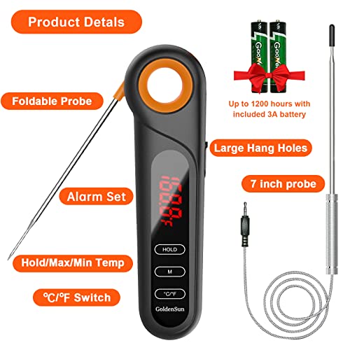 GoldenSun Digital Meat Thermometer - Instant Read Meat Thermometer Waterproof with Dual Probe for Grill and Cooking Kitchen Candy BBQ Smoker Oil Fry Baking Liquids