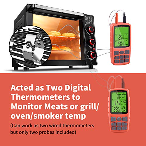 [Upgraded] Regetek Wireless Grill Thermometer BBQ Oven Smoker Thermometer, Remote Digital LCD Cooking Food Meat Thermometer for Stove Kitchen Dual Probe/Clock Timer Alarm/Backlight (500 Feet)