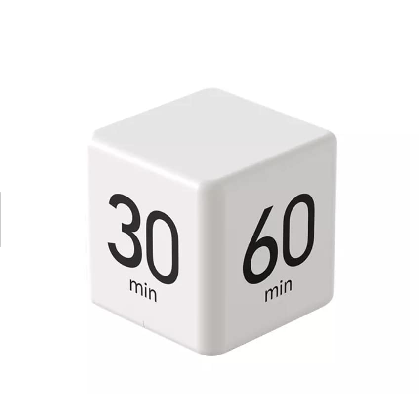 Cube Timer, Productivity Boost, Kitchen Timer, Kids Timer,Workout Flip Timer Classroom for StudyTime, ADHD Productivity Timer, Schedule Countdown Management Settings 15 20 30 60 Minutes-White