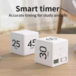 Cube Timer, Productivity Boost, Kitchen Timer, Kids Timer,Workout Flip Timer Classroom for StudyTime, ADHD Productivity Timer, Schedule Countdown Management Settings 15 20 30 60 Minutes-White