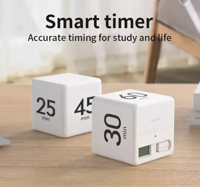 Cube Timer, Productivity Boost, Kitchen Timer, Kids Timer,Workout Flip Timer Classroom for StudyTime, ADHD Productivity Timer, Schedule Countdown Management Settings 15 20 30 60 Minutes-White