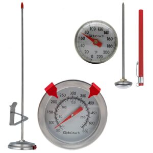 meat cooking deep fry thermometer - 2" dial 12" long stem plus 1" dial 5" stem pocket thermometer for grill turkey bbq milk frothing cappuccino espresson steaming