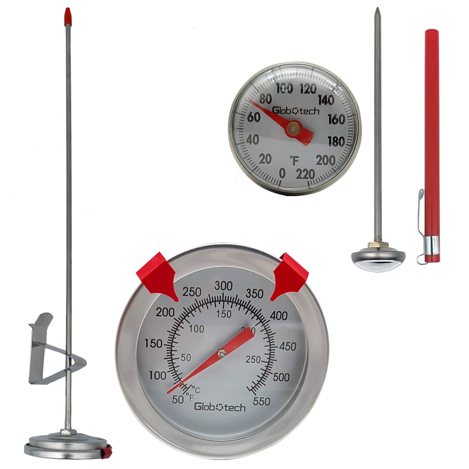 Meat Cooking Deep Fry Thermometer - 2" Dial 12" Long Stem Plus 1" Dial 5" Stem Pocket Thermometer for Grill Turkey BBQ Milk Frothing Cappuccino Espresson Steaming