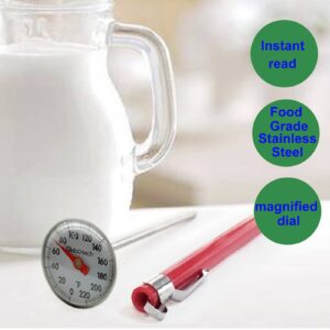 Meat Cooking Deep Fry Thermometer - 2" Dial 12" Long Stem Plus 1" Dial 5" Stem Pocket Thermometer for Grill Turkey BBQ Milk Frothing Cappuccino Espresson Steaming