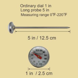 Meat Cooking Deep Fry Thermometer - 2" Dial 12" Long Stem Plus 1" Dial 5" Stem Pocket Thermometer for Grill Turkey BBQ Milk Frothing Cappuccino Espresson Steaming