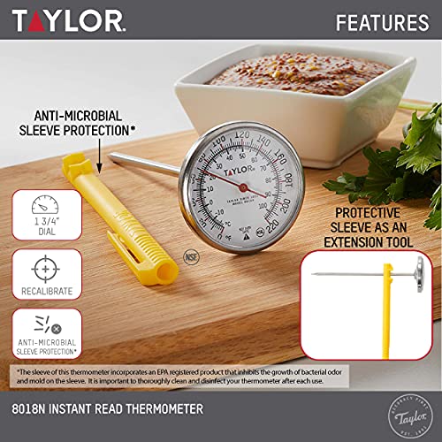 Taylor Instant Read Meat Food Grill BBQ Cooking Kitchen Thermometer with Recalibration Tool and Pocket Sleeve Clip