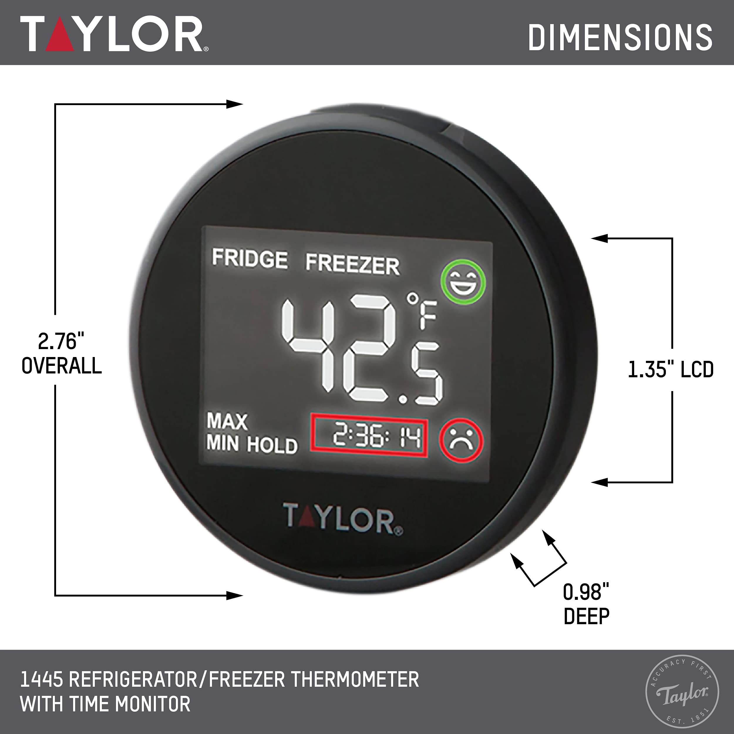 Taylor Digital Kitchen Refrigerator/Freezer Kitchen Thermometer with Time Monitor