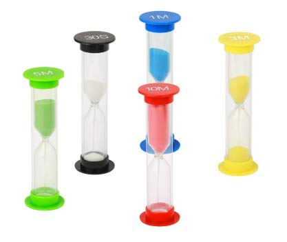 WOIWO 5 Pcs Sand Timer,Colorful Plastic Sandglass Hourglass Sand Clock Timer 30sec / 1min / 3mins / 5mins / 10mins