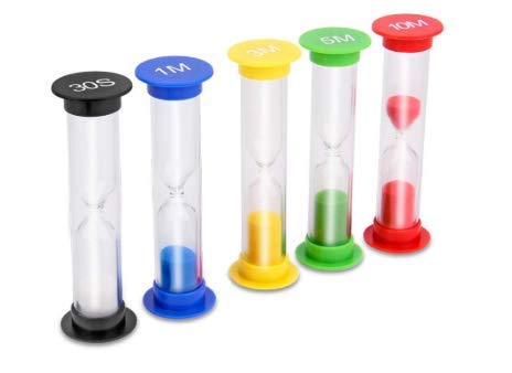 WOIWO 5 Pcs Sand Timer,Colorful Plastic Sandglass Hourglass Sand Clock Timer 30sec / 1min / 3mins / 5mins / 10mins