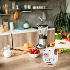 Angoily Kitchen Timers for Cooking Cute Cartoon Cow 60 Minutes Mechanical Kitchen Timer Wind Up Countdown Timer for Kitchen Baking Cooking (White)