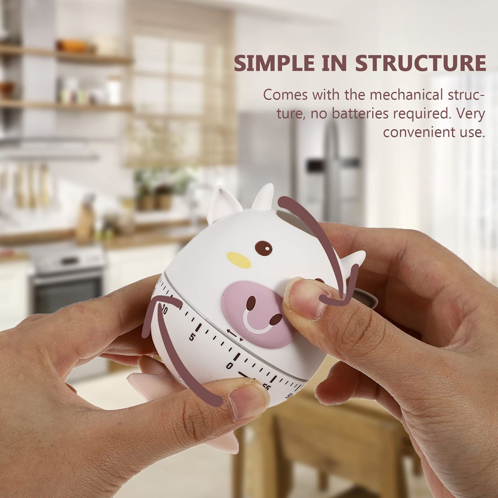 Angoily Kitchen Timers for Cooking Cute Cartoon Cow 60 Minutes Mechanical Kitchen Timer Wind Up Countdown Timer for Kitchen Baking Cooking (White)