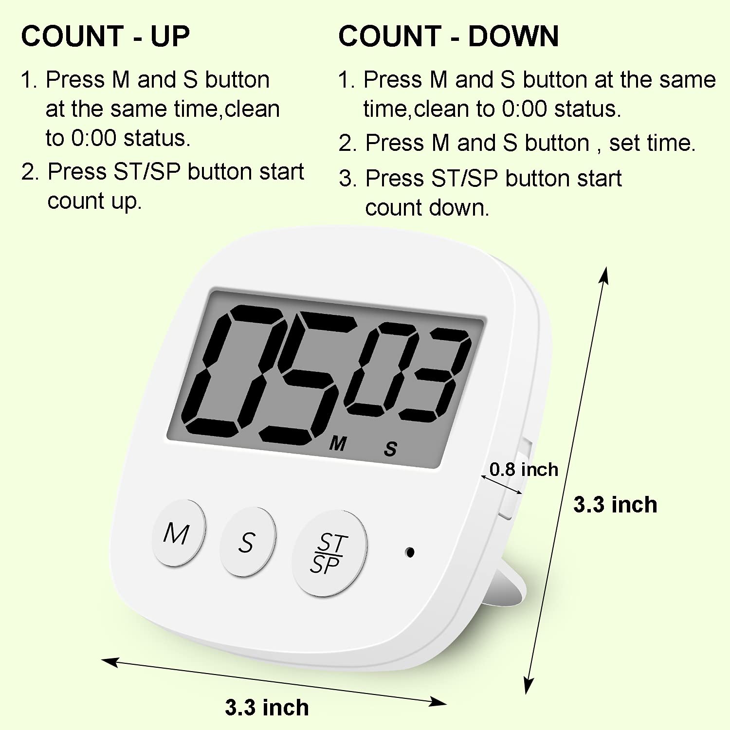 PowGrow Cooking Timer Kitchen Timer, Countdown Timer Countup Timer with Big Digits Loud Alarm for Cooking, Sports Games in Kitchen Classroom Playground, Magnetic and Back Stand