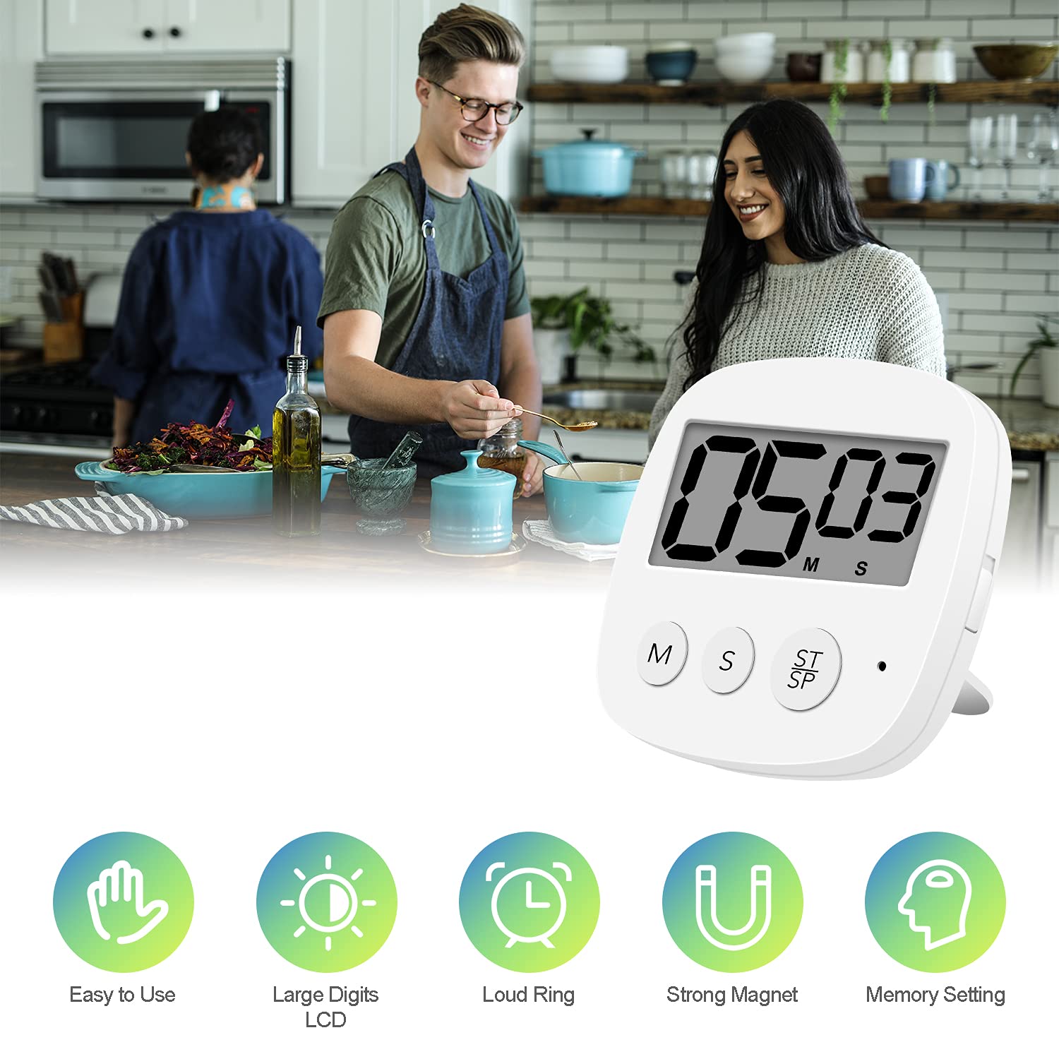 PowGrow Cooking Timer Kitchen Timer, Countdown Timer Countup Timer with Big Digits Loud Alarm for Cooking, Sports Games in Kitchen Classroom Playground, Magnetic and Back Stand