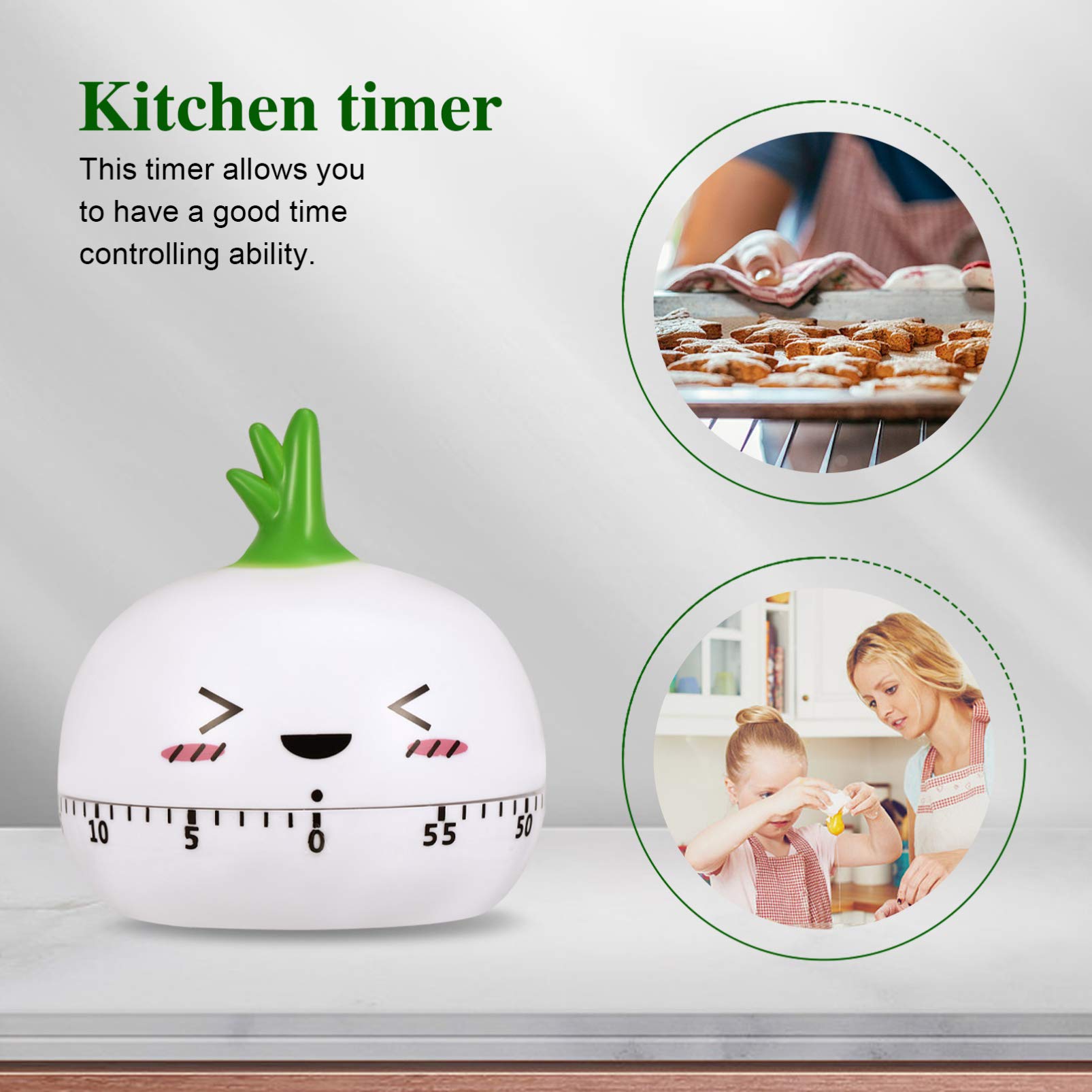 Luxshiny Cartoon Plastic Timer Cute Onion Kitchen Time Reminder Mechanical Wind up Manual Timer Rotating Timer for Children Cooking Baking Boiling Egg