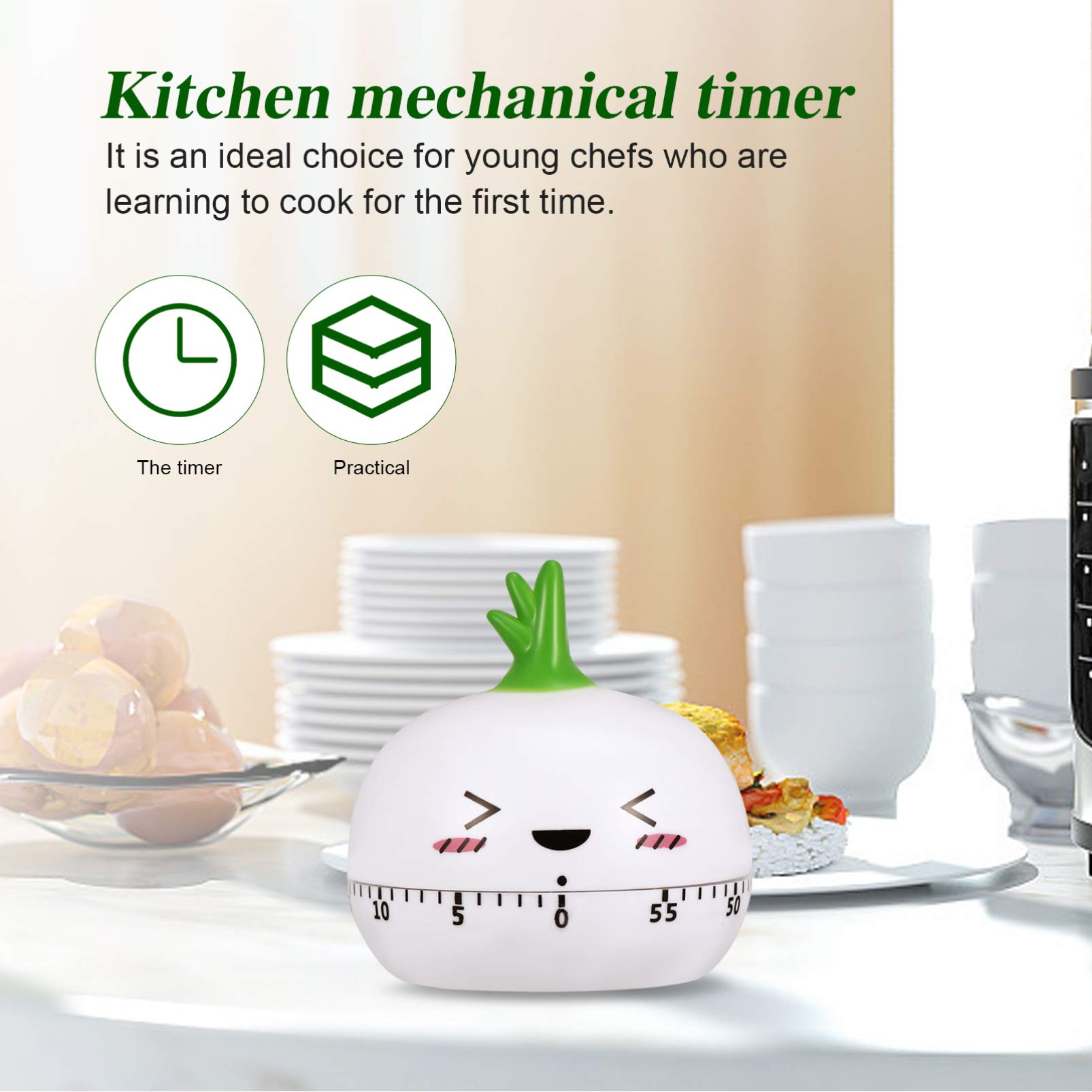 Luxshiny Cartoon Plastic Timer Cute Onion Kitchen Time Reminder Mechanical Wind up Manual Timer Rotating Timer for Children Cooking Baking Boiling Egg