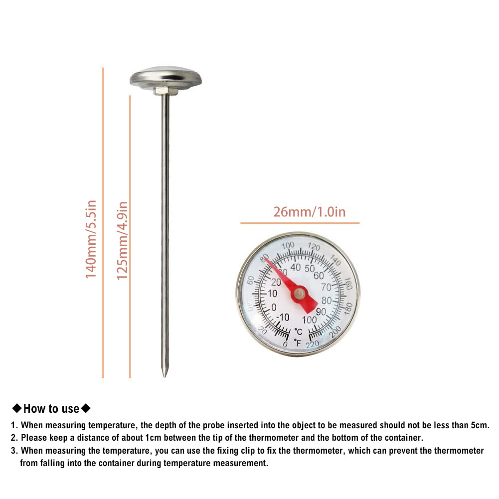 Food Thermometer, Kitchen Food-Cooking Meat Coffee Thermometer Stainless Steel Dial Tools, 1 Pieces Immediate Read Pocket Thermometer for Milk Coffee Tea Cold Drinks Silver