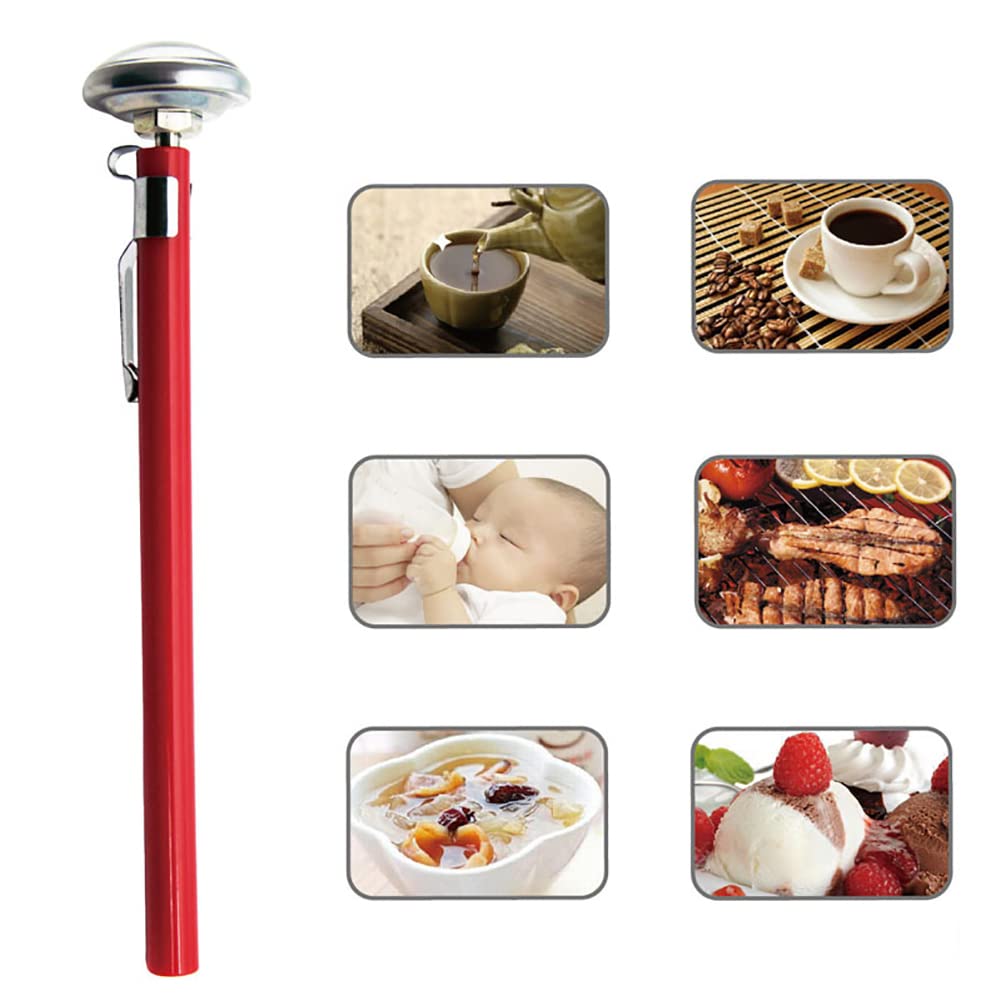 Food Thermometer, Kitchen Food-Cooking Meat Coffee Thermometer Stainless Steel Dial Tools, 1 Pieces Immediate Read Pocket Thermometer for Milk Coffee Tea Cold Drinks Silver