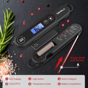 Meat Thermometer for Cooking, Instant Read Food Thermometer with Backlight Waterproof, Kitchen Digital Candy Thermometer for Grill BBQ Baking Water Milk Smoker Oil Deep Fry Liquids Turkey