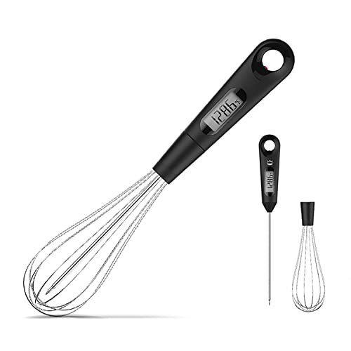 Iqidot Stainless Steel Wire Whisk & Digital Instant Read Thermometer can be Hot Chocolates Whisk Thermometer or Digital Candy Thermometer for Icing Creamer, Yogurt, Sauces and Homemade Soup Thicken