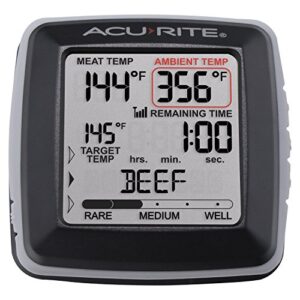 AcuRite 01185M Digital Meat Thermometer with Wireless Display and Time Left to Cook Gray, 3.31-inch Height x 3.43-inch Width x 2.52-inch Depth