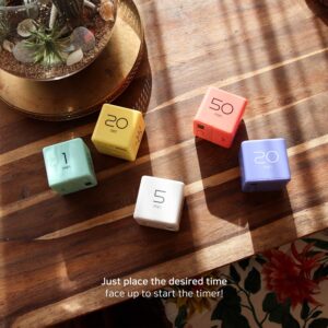 mooas Cube timers White (5,15,30 and 60 Minutes) & Multi Cube Violet (5,10,20 and 30 Minutes) Bundle, Time Management, Time for Studying, Cooking and Workout, Kids Timer