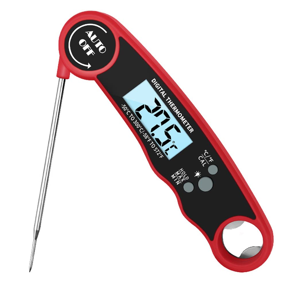 Instant Read Meat Thermometer, Digital Food Thermometer for Cooking, Kitchen Candy Thermometer with Fahrenheit & Celsius (℉/℃) Switch for Oil Deep Dry BBQ Grill Roast Turkey Smoker (red)