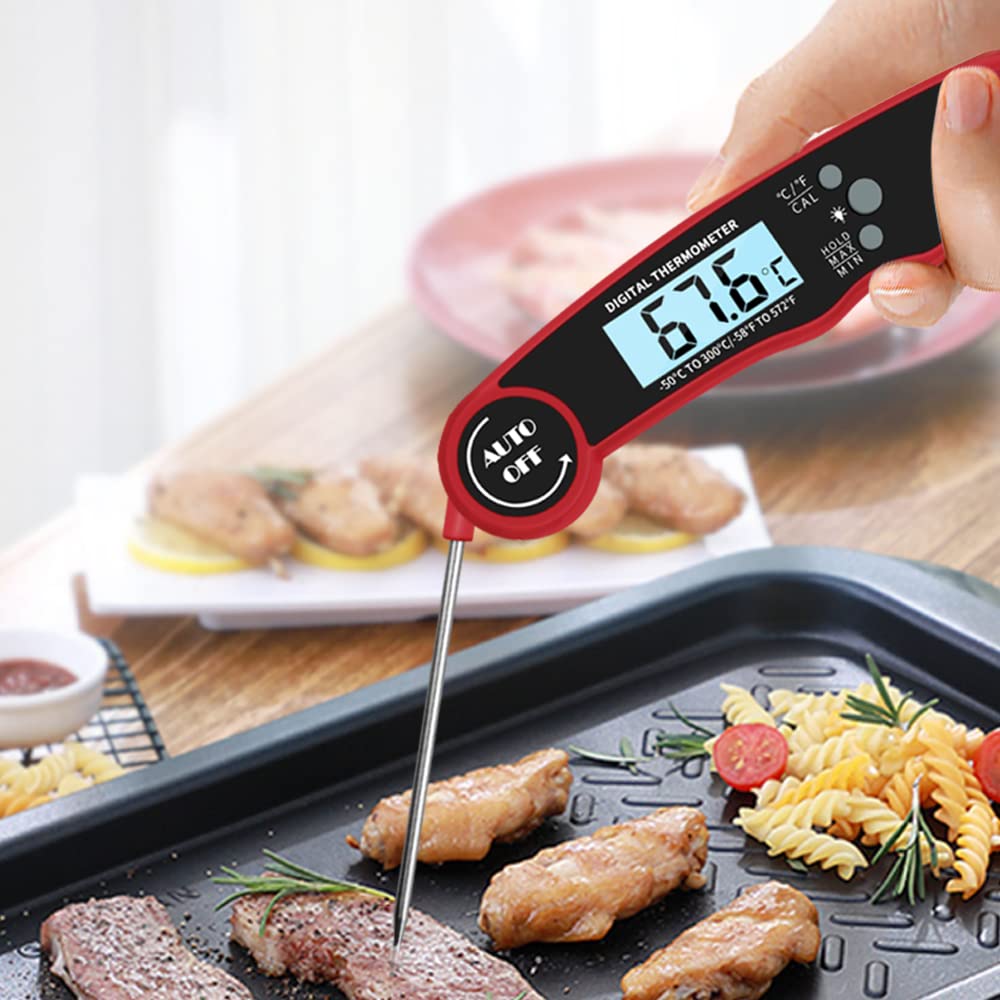 Instant Read Meat Thermometer, Digital Food Thermometer for Cooking, Kitchen Candy Thermometer with Fahrenheit & Celsius (℉/℃) Switch for Oil Deep Dry BBQ Grill Roast Turkey Smoker (red)