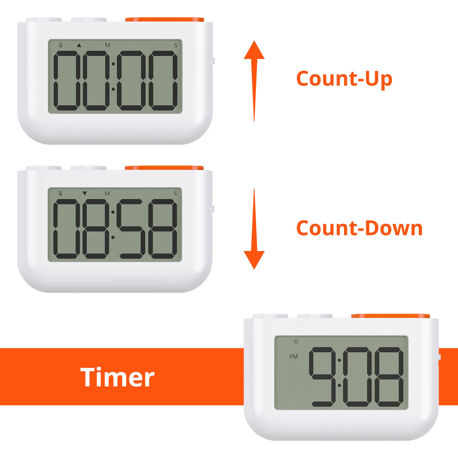 Digital Kitchen Timer, 2 Pack Magnetic Countdown Timer, Big Digits & Adjustable Volume, Timer for Cooking & for Kids , Classroom Timers for Teachers with Large LCD Display