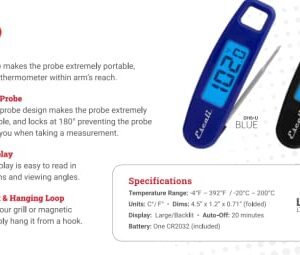 Escali Compact Portable Meat Candy Folding Digital Thermometer, Backlit Display Easy to Storage with Magnet, Red