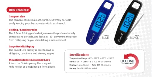 Escali Compact Portable Meat Candy Folding Digital Thermometer, Backlit Display Easy to Storage with Magnet, Red