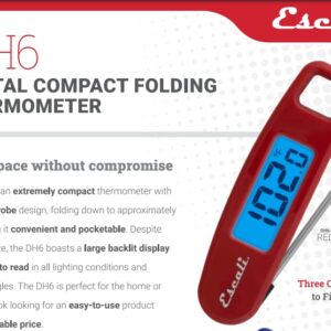 Escali Compact Portable Meat Candy Folding Digital Thermometer, Backlit Display Easy to Storage with Magnet, Red