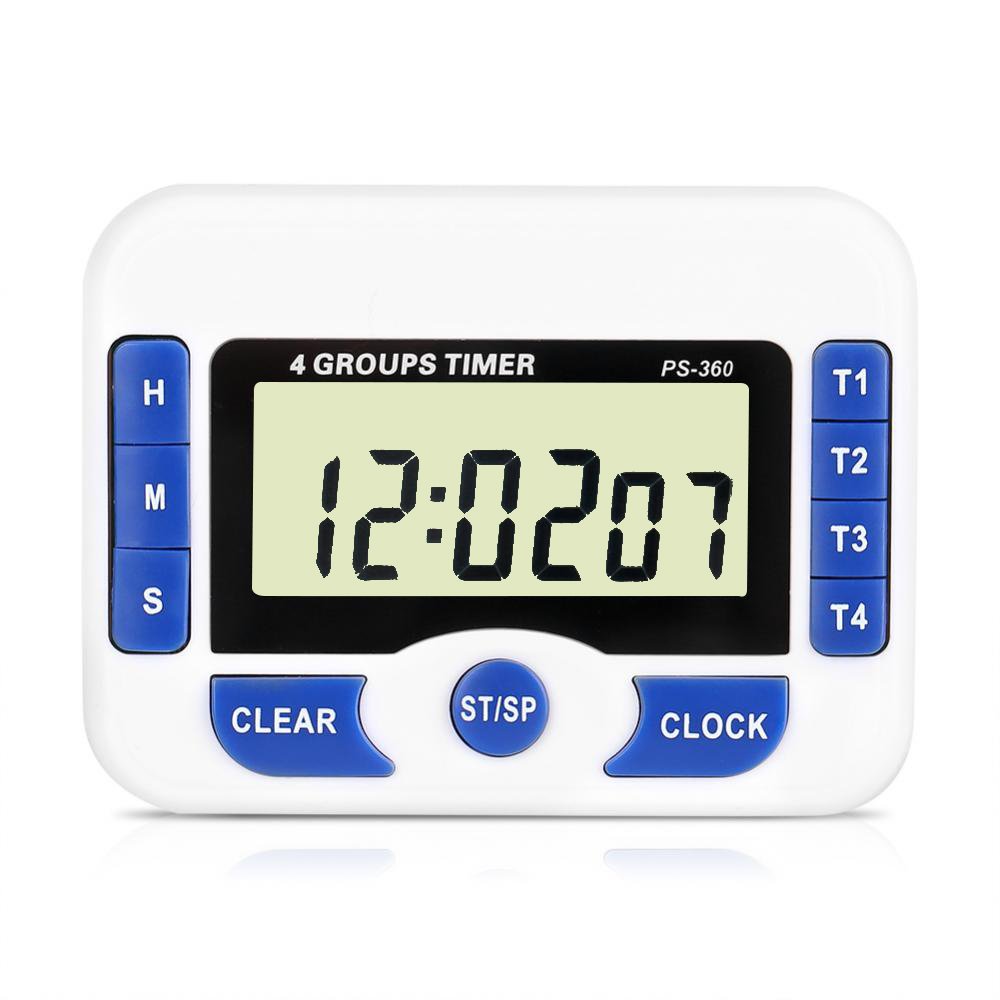 Fdit Count Down Timer Multi-Function 4 Channels Digital Kitchen Cooking Timer 4 Groups Set Magnetic Laboratory Meeting Timer with Digital Alarm Clock Function