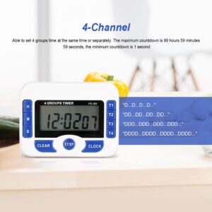 Fdit Count Down Timer Multi-Function 4 Channels Digital Kitchen Cooking Timer 4 Groups Set Magnetic Laboratory Meeting Timer with Digital Alarm Clock Function