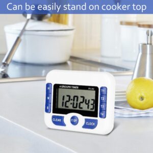 Fdit Count Down Timer Multi-Function 4 Channels Digital Kitchen Cooking Timer 4 Groups Set Magnetic Laboratory Meeting Timer with Digital Alarm Clock Function