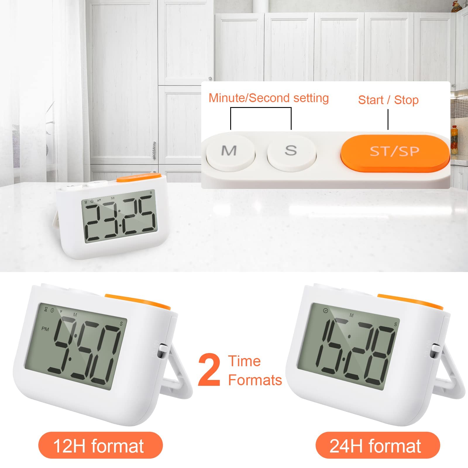 Timer, Strong Magnetic Kitchen Timer, Large Display Big Button Timer, Digital Timer with Adjustable Volume & Memory Function for Cooking, Kids, Teachers, Game and Exercise (1 Pack)