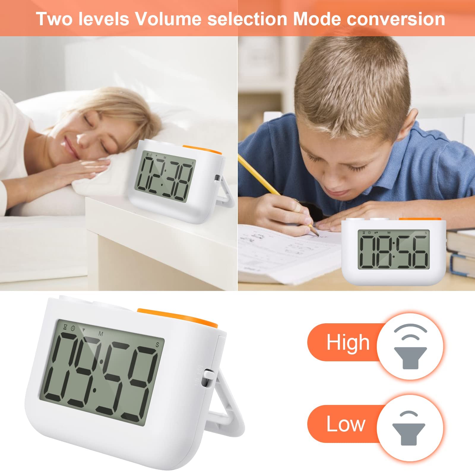 Timer, Strong Magnetic Kitchen Timer, Large Display Big Button Timer, Digital Timer with Adjustable Volume & Memory Function for Cooking, Kids, Teachers, Game and Exercise (1 Pack)