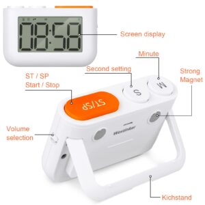 Timer, Strong Magnetic Kitchen Timer, Large Display Big Button Timer, Digital Timer with Adjustable Volume & Memory Function for Cooking, Kids, Teachers, Game and Exercise (1 Pack)