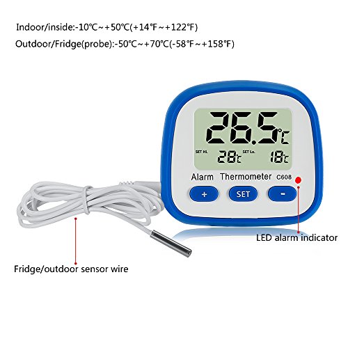 Digital Fridge Freezer Thermometer with Magnet and Stander Easy Readout Refrigerator Thermometer with LED Indicator Hi Lo Temperature Alarm Freezer Room Thermometer with Larger LCD Display (1)