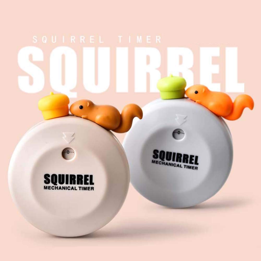 Cute Squirrel Machinery Timers 60 Minutes Mechanical Kitchen Cooking Timer Clock Loud Alarm Counters Manual Timer Kitchen Utensil (Beige)