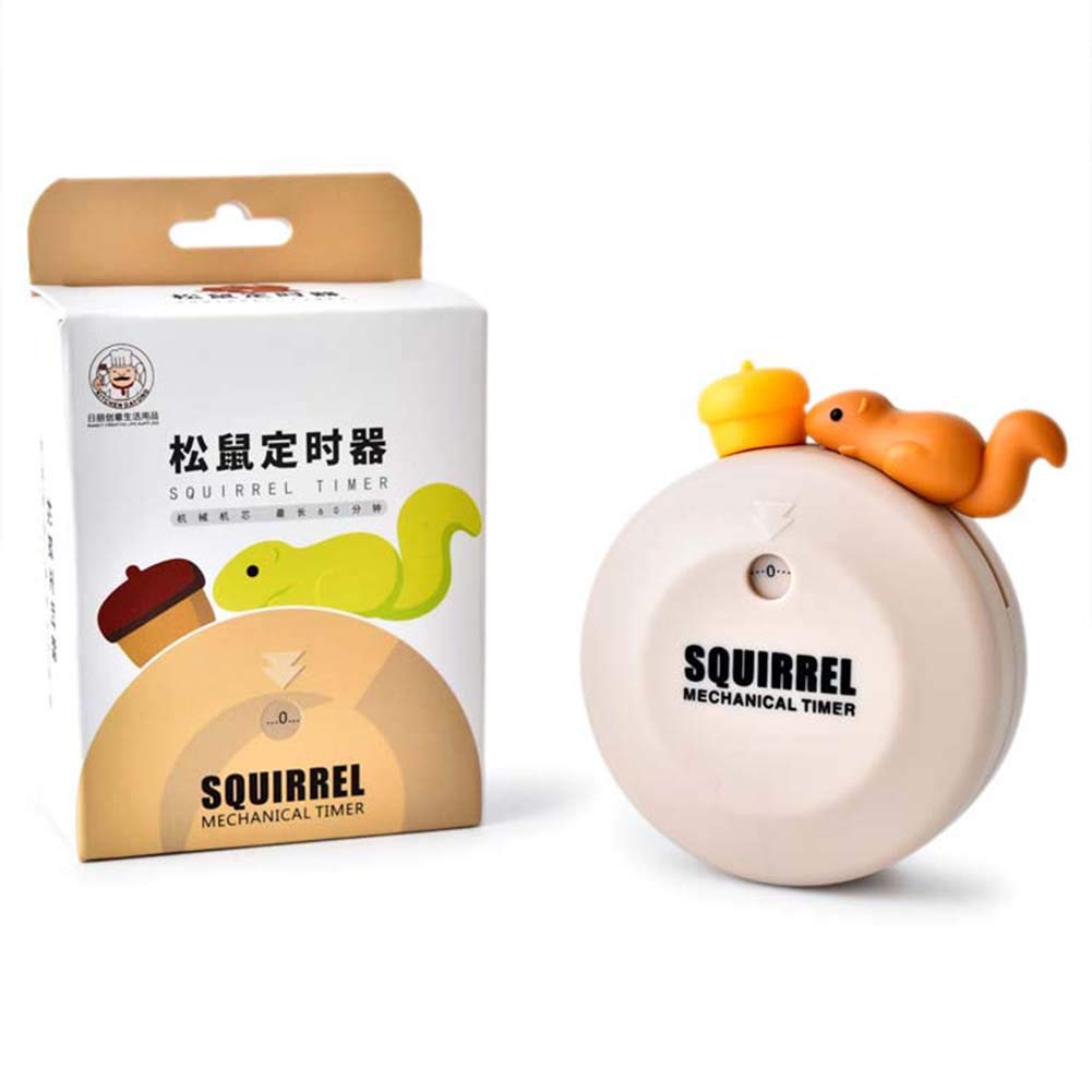 Cute Squirrel Machinery Timers 60 Minutes Mechanical Kitchen Cooking Timer Clock Loud Alarm Counters Manual Timer Kitchen Utensil (Beige)